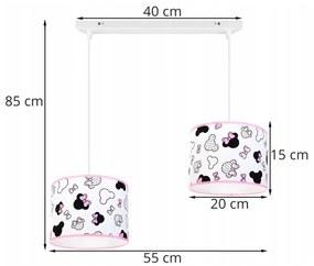 Dětské závěsné svítidlo Minnie, 2x textilní stínítko se vzorem