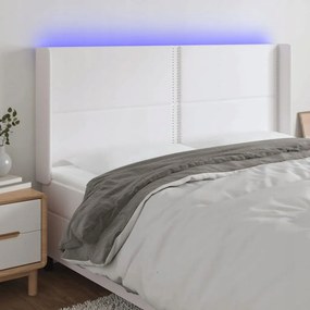 Čelo Postele S Led Hnědé Umělá Kůže Bílá 203 x 16 x 118/128 cm