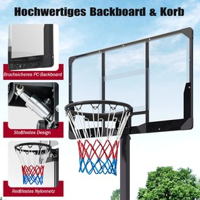 Costway Výškově nastavitelný basketbalový koš se stojanem a 2 kolečky Systém