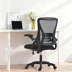 HOMCOM Ergonomická kancelářská židle, výškově nastavitelná židle s výklopnými područkami, bederní opěrka, černá