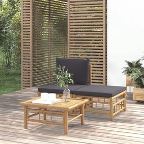 vidaXL 3dílná zahradní sedací souprava s tmavě šedými poduškami bambus [362297] Barva: Tmavě šedá