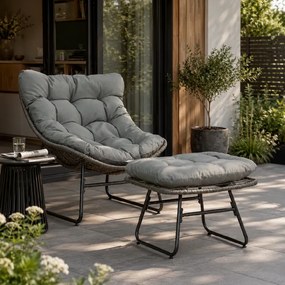 Outsunny ratanové relaxační křeslo s podnožkou zahradní křeslo venkovní ratanové křeslo s polštářem, ocel a polyester, šedé 69x76x70 cm pro zahradu a…