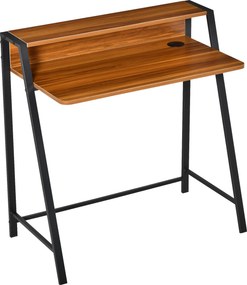 Stůl HOMCOM Počítačový stůl s úložným prostorem a otvorem na kabely, kovový ořech, 84x45x85cm, ideální pro domácí kancelář a pracovnu