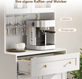 HOMCOM Kuchyňská skříň s pracovní deskou, držákem na vinné sklenice, skladovací skříň do kuchyně a jídelny, 170 cm, MDF, sklo, bílá