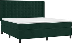 Box spring postel s matrací a LED tmavě zelená 180x200 cm samet 3139820