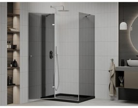 Mexen Roma, sprchový kout s křídlovými dveřmi 100 (dveře) x 80 (stěna) cm, 6mm šedé sklo, chromový profil + slim sprchová vanička černá + chromový sifon, 854-100-080-01-40-4070