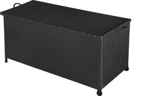 Zahradní úložný box umělý ratan černý 117x53x60cm s madla & kolečka