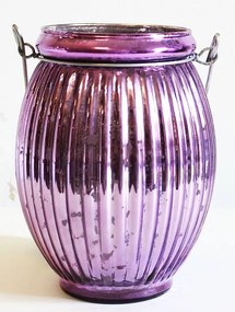 Barevný skleněný svícen fialový H1500