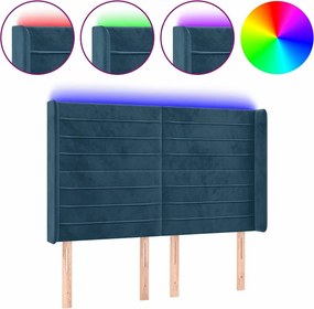 Čelo postele s LED tmavě modré 147 x 16 x 118/128 cm samet 3124240
