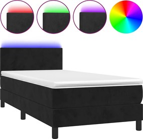 Box spring postel s matrací a LED černá 100x200 cm samet 3134269