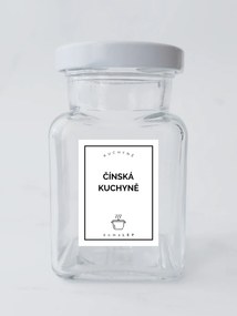 Samolepka na kořenky ČÍNSKÁ KUCHYNĚ bílá 3 × 4 cm tučné písmo