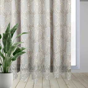 Voálová Luxusní vyšívaná záclona Versailles  White and Beige metráž Ervi 3634-15