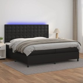 vidaXL Box spring postel s matrací a LED černá 200x200 cm umělá kůže
