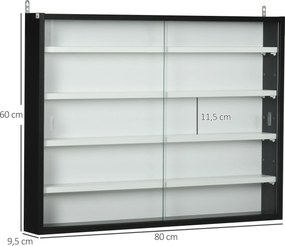 HOMCOM Stěnová vitrína s nastavitelnými policemi a 2 posuvnými skleněnými dveřmi pro sbírky parfémů a dekorativních figurek 80x9,5x60 cm Černá a Bílá