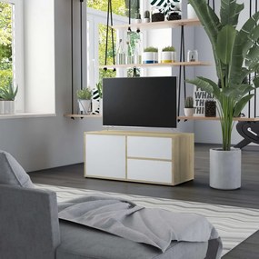 vidaXL TV stolek 80 x 34 x 36 cm dřevotříska [801850] Barva: bílá a dub sonoma