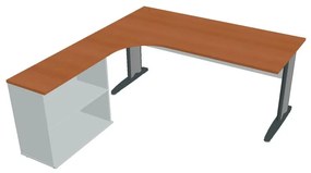 Sestava stolu a skříně pravá 180 cm - Hobis Cross CE 1800 H P Dekor stolové desky: třešeň, Dekor lamino podnože: šedá, Barva nohou: černá