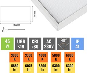 LED Solution Bílý podhledový LED panel 60 x 120cm 45W UGR 5CCT SRPL60X120-45WH-BL-5CW