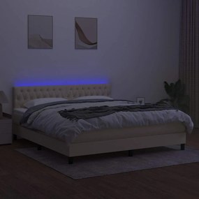 Box spring postel s matrací a LED krémová 160x200 cm textil 3133410
