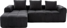 Aosom Manšestrová kombinovaná pohovka se 3 polštáři, bočními kapsami a držáky nápojů, 253D x 158Š x 61V cm, tmavě šedá