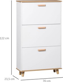 HOMCOM Skandinávský styl botník s 3 sklápěcími dvířky v dřevěném vzhledu - 70 x 23,5 x 122 cm - Bílý | Aosom
