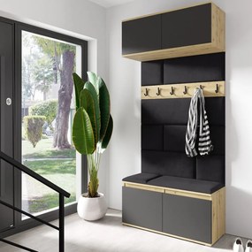 Eka Předsíňová stěna s čalouněnými panely Trinity 23 - Dub Artisan s černou / Černá 2316