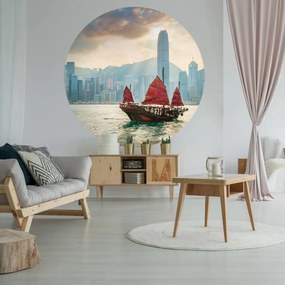 WallArt Kruhová tapeta Skyline with Junk Boat 142,5 cm [440350]