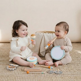 AIYAPLAY dětská sada hudebních nástrojů, 10-dílná Montessori sada nástrojů s tamburínou, chrastítky, bubnem, činely, flétnou