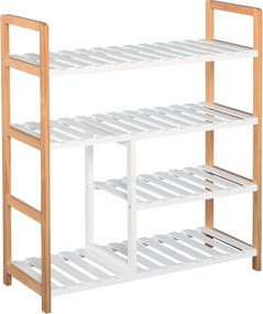HOMCOM 4-Úrovňový Víceúčelový Stojan na Boty pro Až 11 Párů s Komorou na Vysoké Boty z Masivního Borového Dřeva 68x26x78 cm Bílý | Aosom