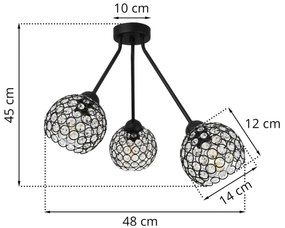 Stropní svítidlo Crystal Trio, 3x černé křišťálové stínítko