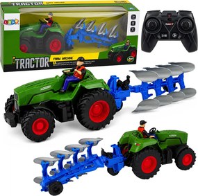LEAN Toys Traktor s pluhem a zemědělcem, dálkově ovládaný RC, se světly, zelený, měřítko 1:24