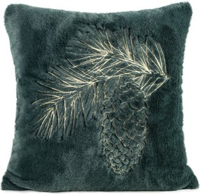 CHLUPATÝ VÁNOČNÍ DEKORAČNÍ POVLAK NA POLŠTÁŘ PINE 45X45 CM TMAVĚ ZELENÝ