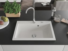 Mexen Elix granitový dřez 1-komorový 700 x 500 mm, bílý, sifon chrom - 6526701005-20