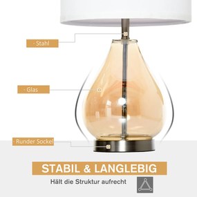 HOMCOM Sada 2 nočních lampiček s paticí E27, 40W, sklo, len, ocel, jantarová barva, Ø30 x 56H cm| Aosom