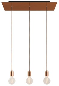 creative cables Závěsná lampa se 3 světly, s obdélníkovým XXL baldachýnem Rose-one, textilním kabelem a kovovými komponenty Barva: Hladký měděný dibond