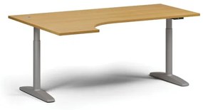 Výškově nastavitelný stůl OBOL, elektrický, 675-1325 mm, rohový levý, deska 1800x1200 mm, šedá zaoblená podnož, buk