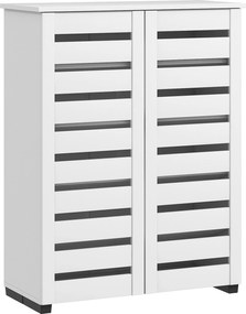 HOMCOM 5-úrovňový botník s 4 nastavitelnými policemi a mřížkovými dveřmi, moderní úsporný organizér na boty z dřeva, 76x33x98 cm, bílý | Aosom