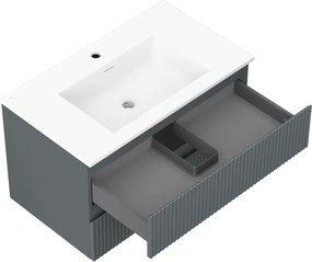 Mexen Rivel, koupelnová skříňka 80 cm s umyvadlem Otis, 2 zásuvky, drážkovaná, grafitová matná/bílá matná, 91A20-08047-2-BFF66-W18M0