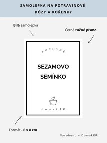 SEZAMOVO SEMÍNKO – bílá samolepka na dózu, tučné písmo, 6 x 8 cm | DomaLEP
