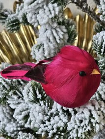 Tmavě růžový dekorativní ptáček na skřipci M - 5,5*13*7 cm