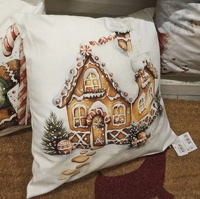 Bílý povlak na polštář s perníkovou chaloupkou Gingerbread - 45*45 cm