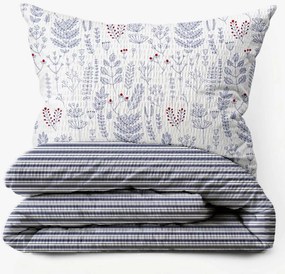 Krepové povlečení Herbář Modrý oboustranný Zapínání: zip, Velikost polštáře: 50x70, Velikost přikrývky: 140x200