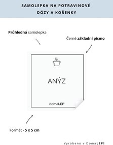 Samolepka na kořenky ANÝZ průhledná  5 × 5 cm základní písmo