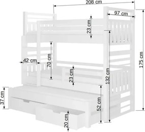 Třílůžková patrová postel HIPPO 200x90