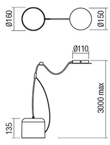 Redo Závěsné svítidlo DODO,  Ø 16cm, kabel 3m Barva: Černá