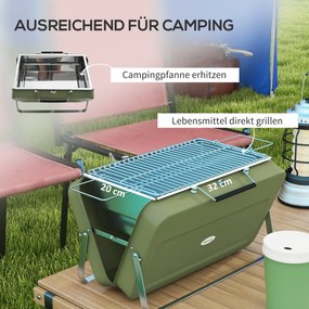 Outsunny Stolní gril na dřevěné uhlí, gril na dřevěné uhlí s tácem na uhlí, grilovací stojan na kempování s rukojetí pro piknik, zahradu, nerezová oc…