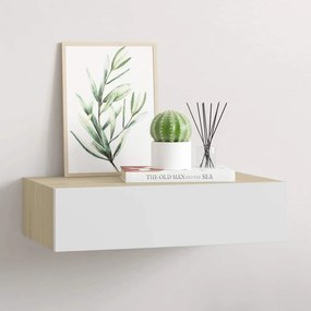 Nástěnná zásuvková police dubová a bílá 40x23,5x10 cm MDF 330249