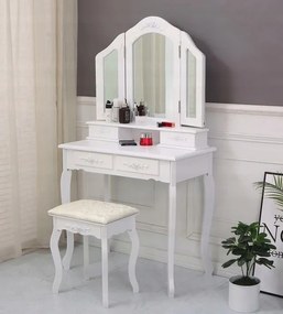 Nádherný toaletní stolek s velkým zrcadlem v bílé barvě