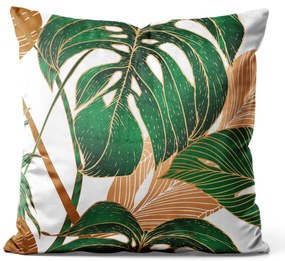 Dekorační velurový polštář Duté listy - botanická kompozice v zelených a hnědých odstínech