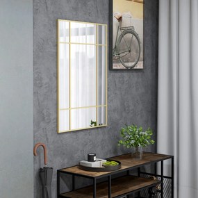 HOMCOM Obdélníkové Nástěnné Zrcadlo 90x60 cm se Zlatým Kovovým Rámem - Dekorativní Zrcadlo do Obývacího Pokoje, Ložnice a Předsíně