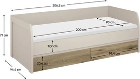 Postel KAROS 2S, 90x200, kašmír/dub evoke Kondela 0000413382